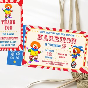 Editable Carnival Ticket Birthday Invitation Template Clown Birthday ...