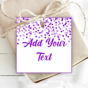 Editable Confetti Purple Gift Tags Purple Party Tags Purple Favor Cards ...