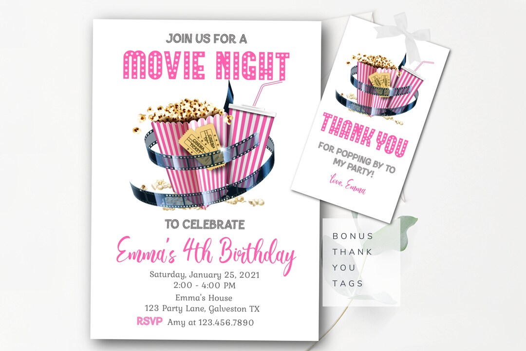 Editable Movie Night Invitation Movie Birthday Invitation Editable ...