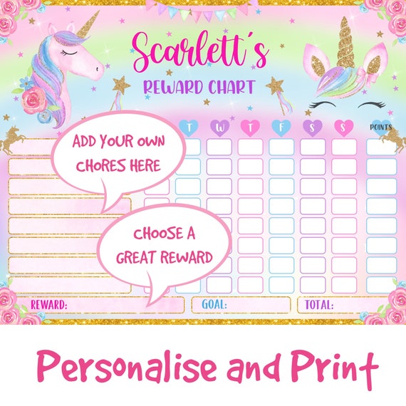 Editable Girls Chore Chart, Reward chart you personalize and print ...