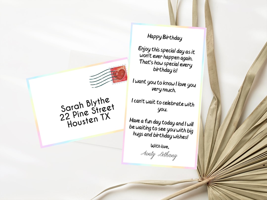 Tiny Birthday Letter With Envelope Printable Mini Birthday Envelope ...