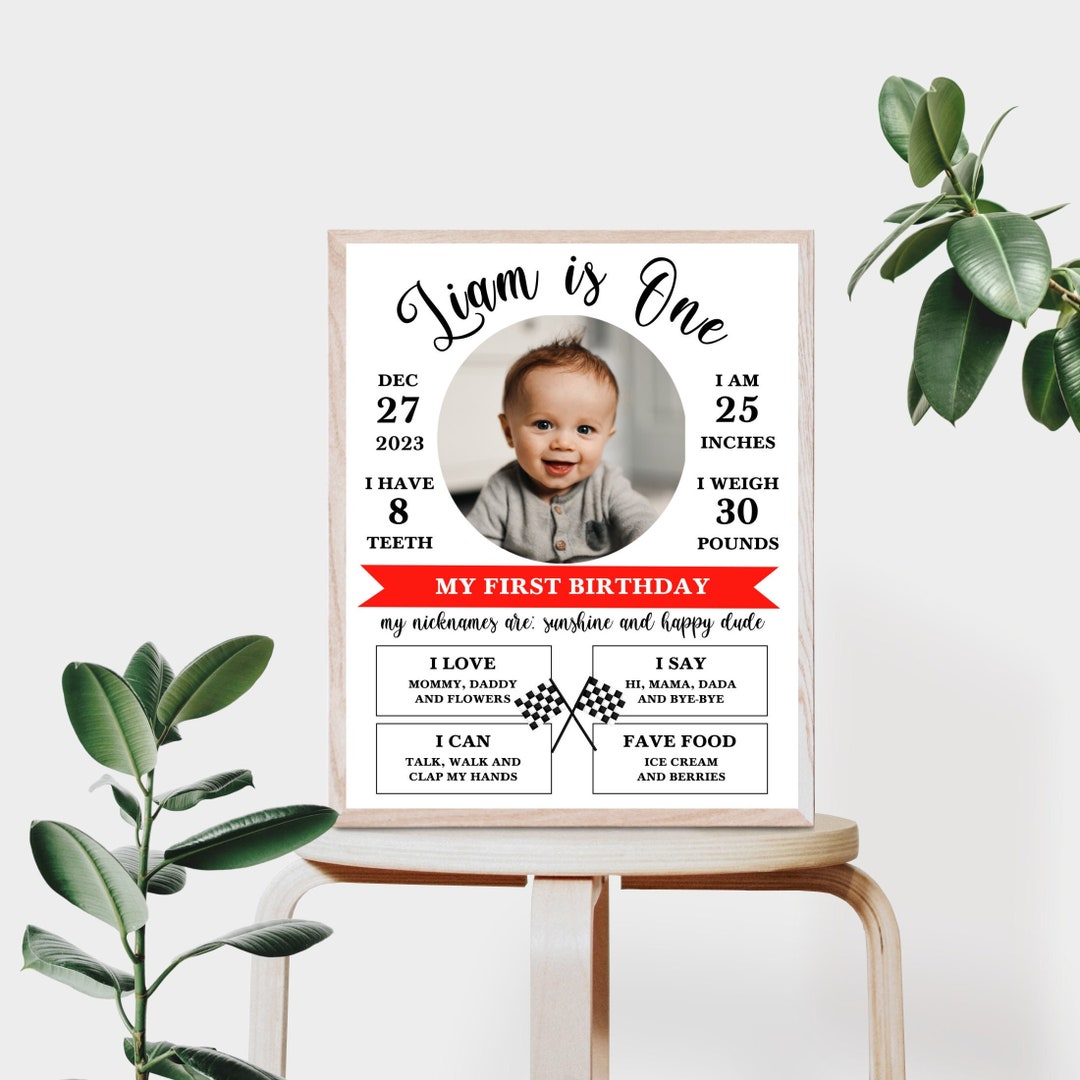 Racing First Birthday Milestone Sign, Car Racing 1st Birthday Photo ...