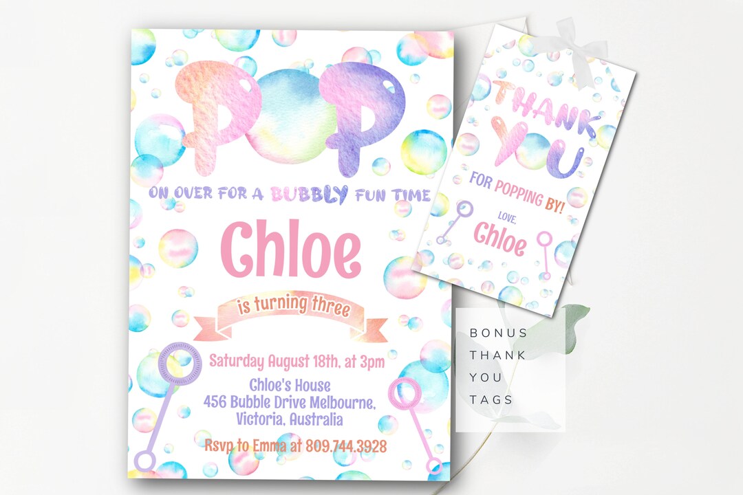 Bubble Birthday Invitation Bubble Party Invitation Birthday Bubbles ...