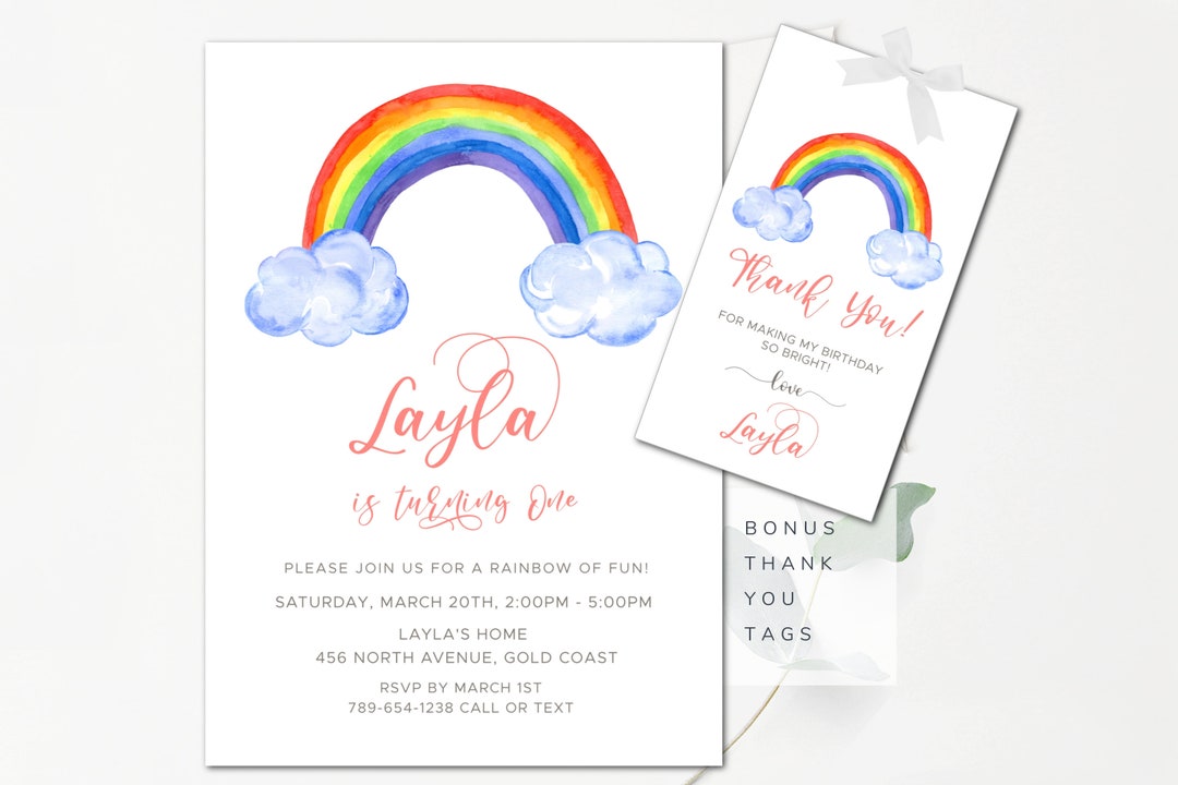 Editable Rainbow Invitation Rainbow Party Over the Rainbow Invitation ...