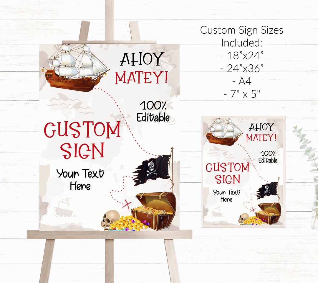 Pirate Birthday Party Signs Custom Pirate Party Signs Treasure Hunt ...
