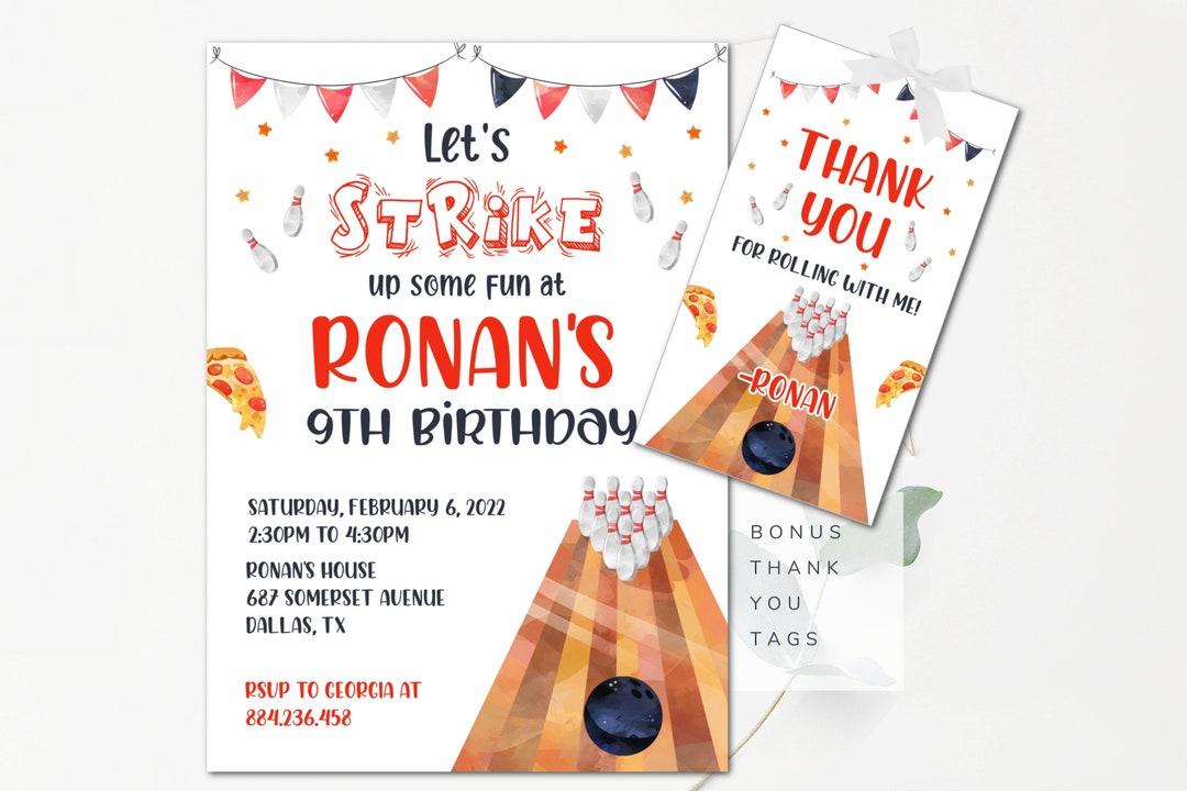 Ten Pin Bowling Birthday Invitation Bowling Birthday Party Invitation ...