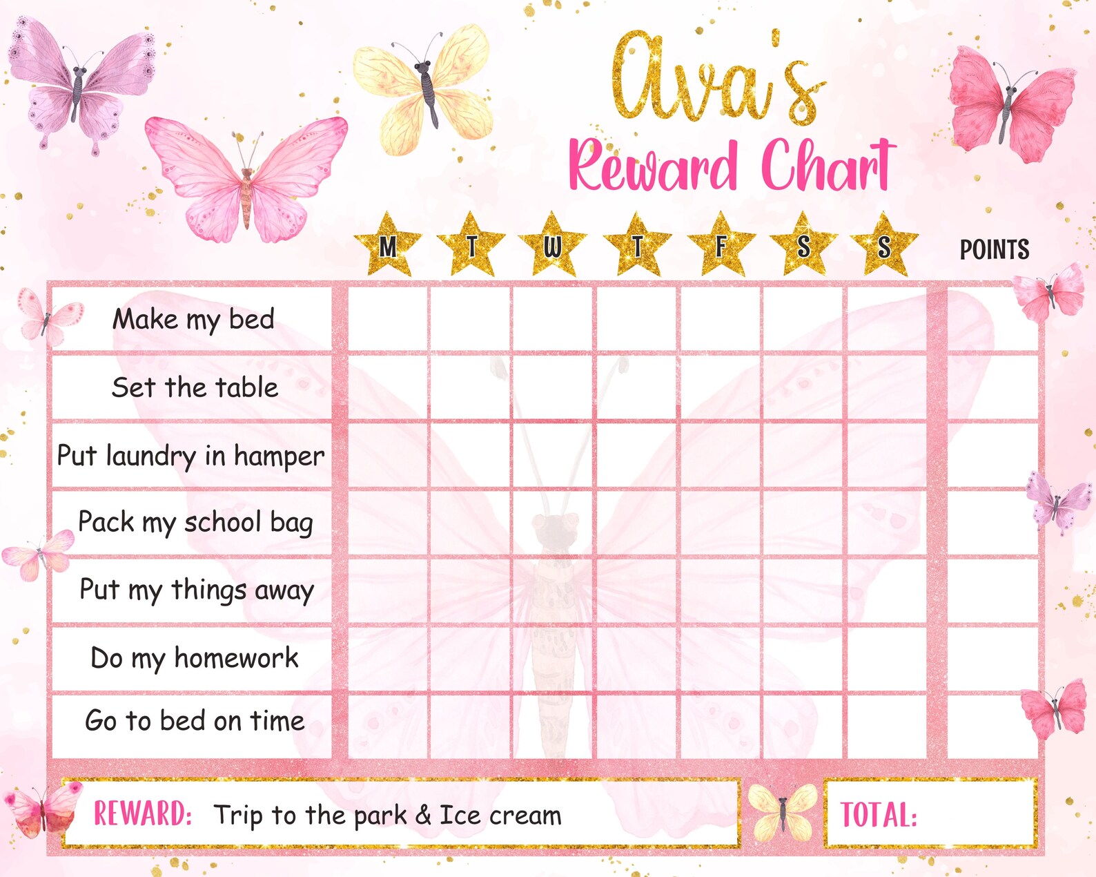 EDITABLE BUTTERFLIES Reward Chart Kids chore chart you | Etsy