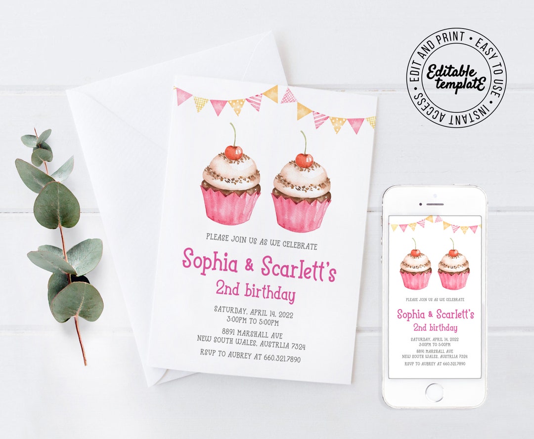 Editable Birthday Invitation Twins Birthday Invitation You - Etsy