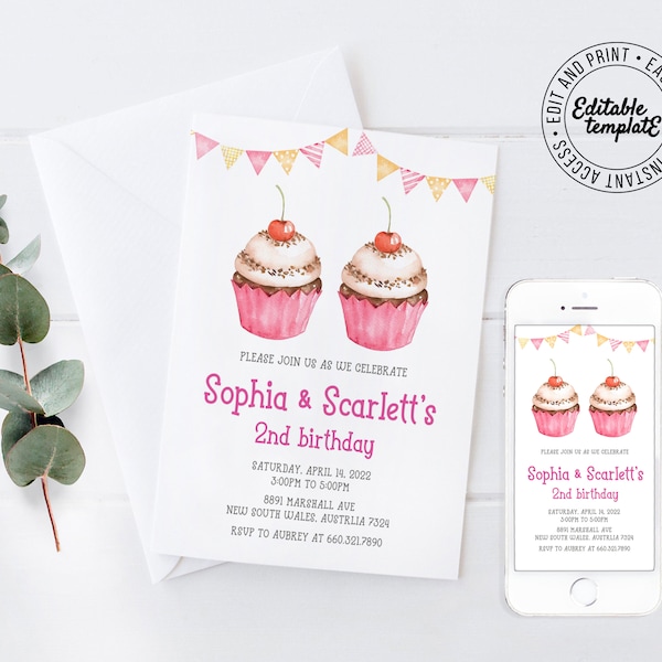 Twins Birthday Invitation - Etsy