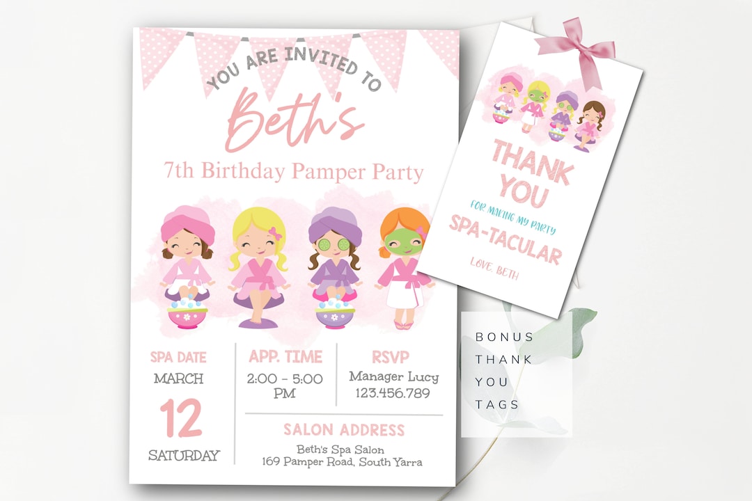 Pamper Party Invitation Template Spa Birthday Party Invitation Editable ...