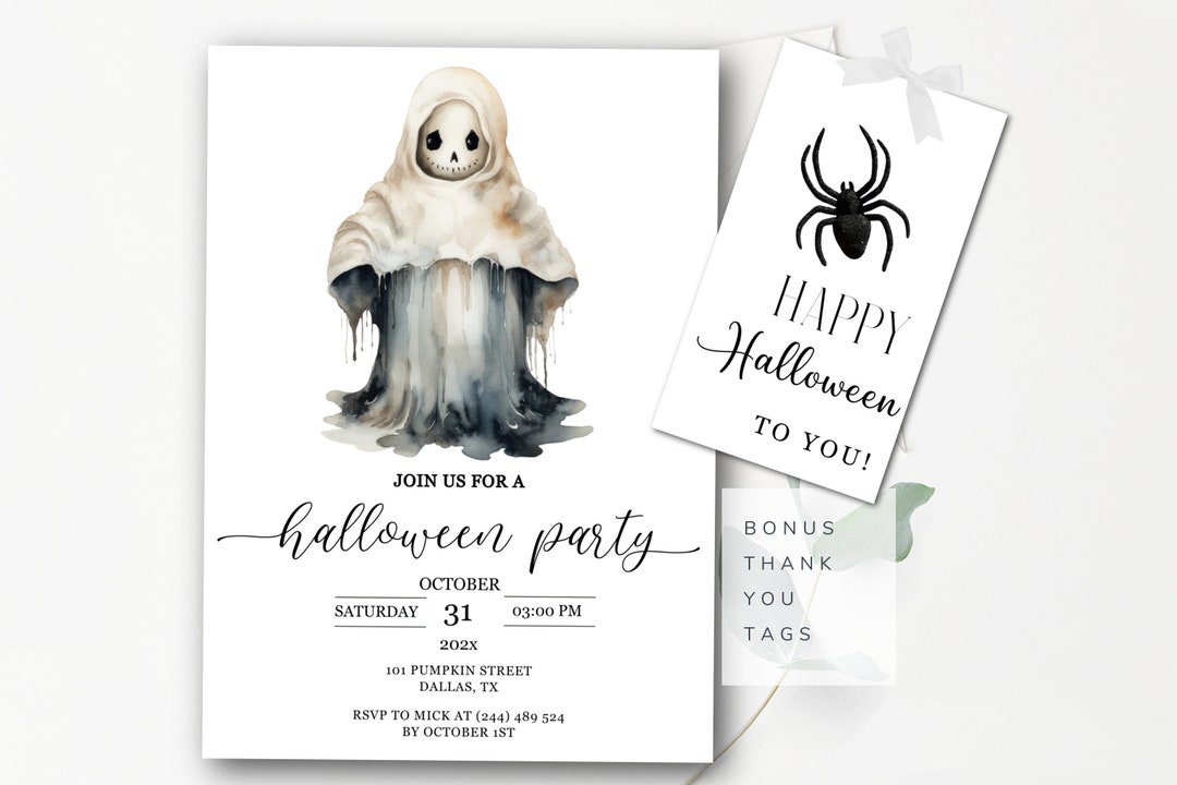 Editable Halloween Ghost Invitation Halloween Party Invitation Template ...