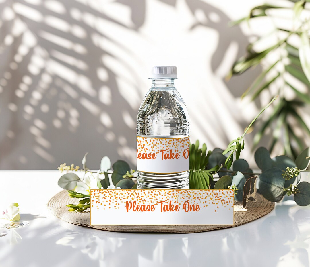 Orange Water Bottle Labels Orange Confetti Water Bottle Labels Editable ...