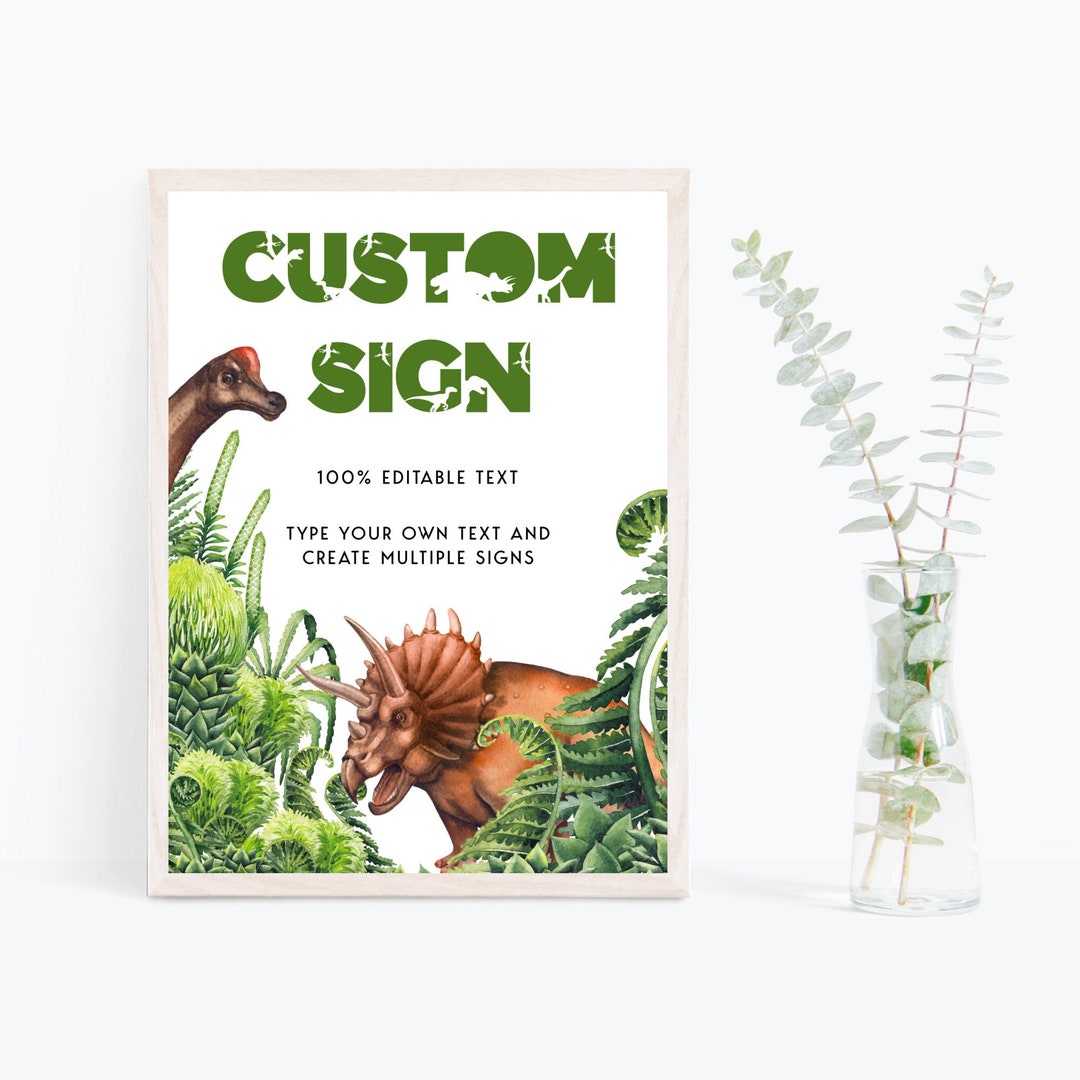 Editable Dinosaur Birthday Party Sign Custom Dinosaur 1st, 2nd, 3rd ...