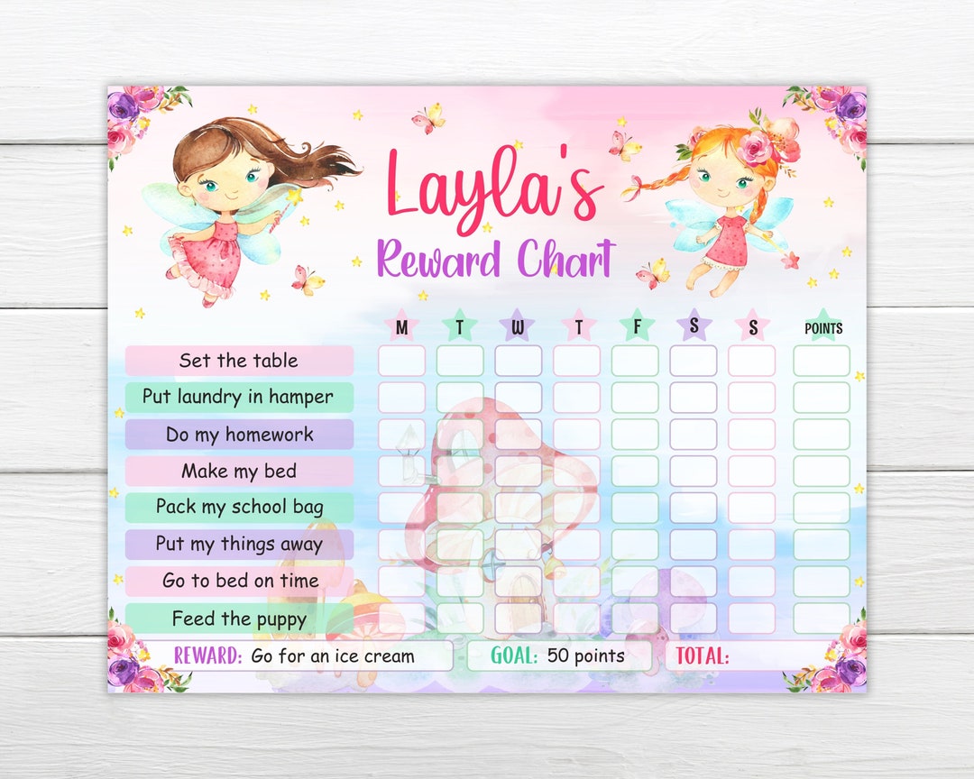 Fairies Reward Chart Kids Chore Chart You Personalise and Print ...