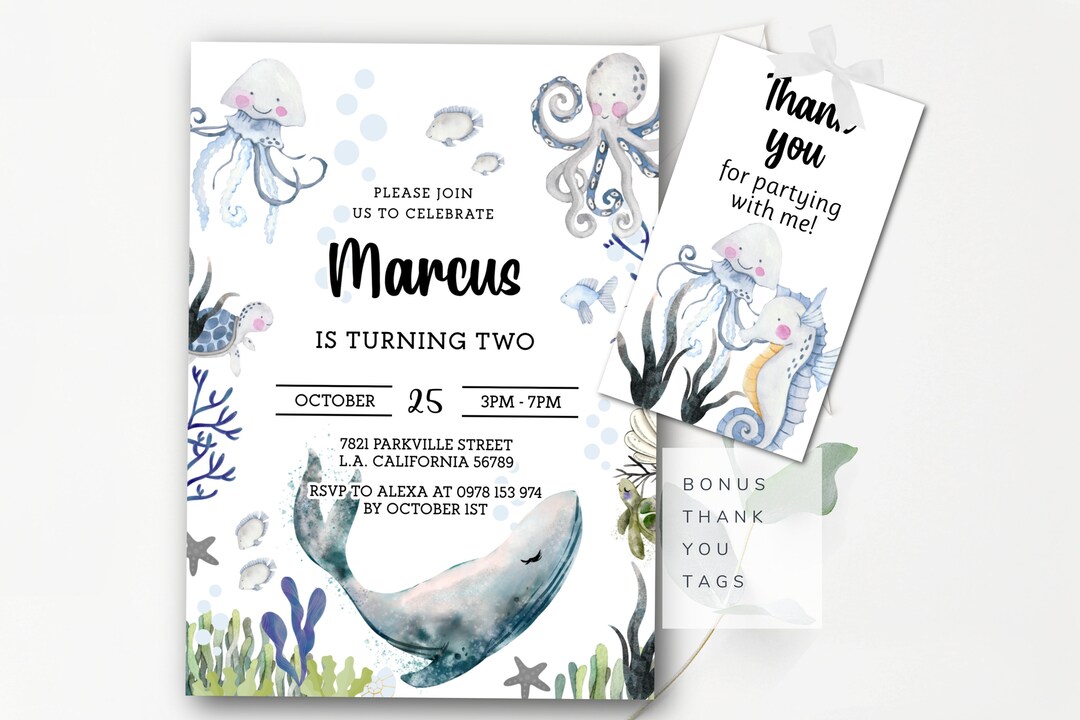 Under the Sea Invitation Editable Sea-life Birthday Invite Whale ...