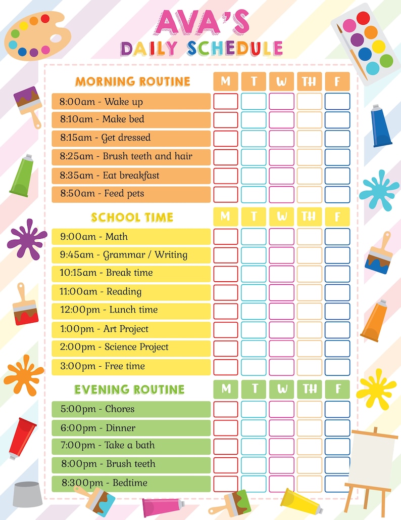 Editable Daily schedule chart Personalise save and print | Etsy