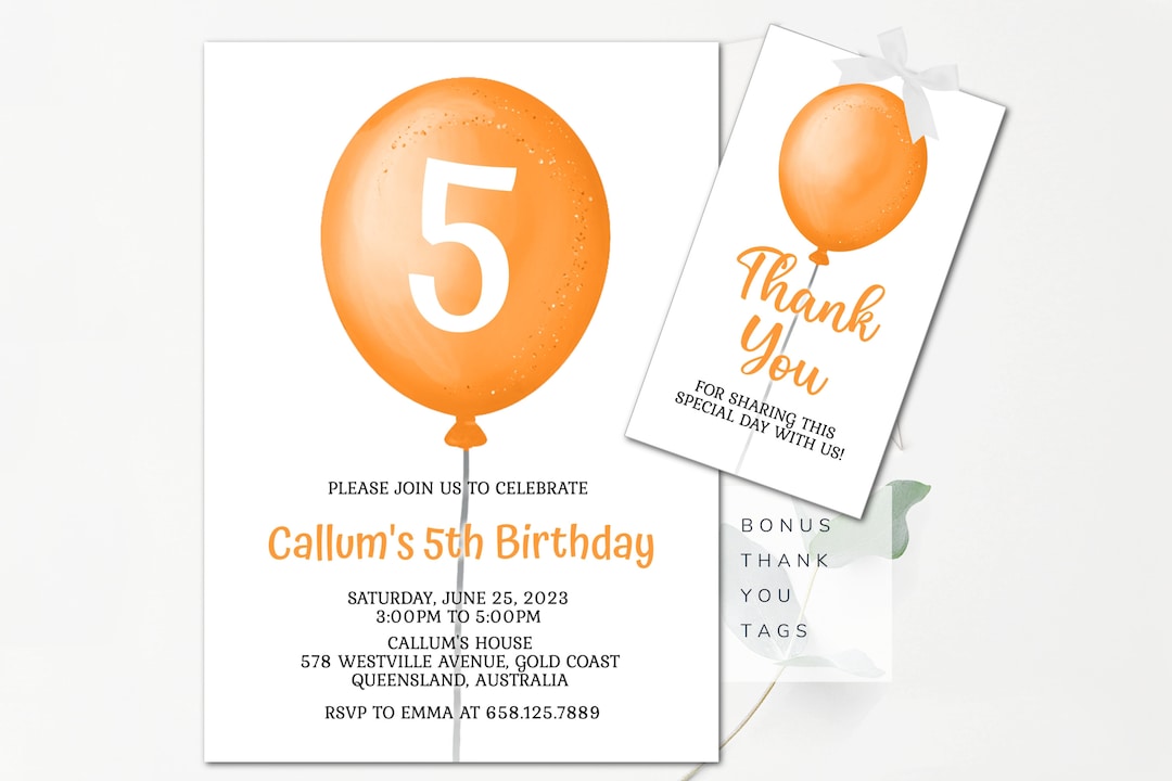 Orange Birthday Invitation Editable Orange Balloon Birthday Party ...