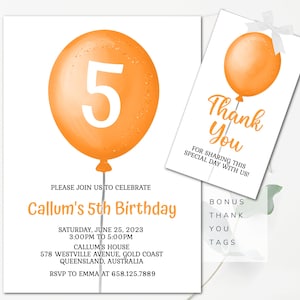 Orange Birthday Invitation Editable Orange Balloon Birthday Party ...