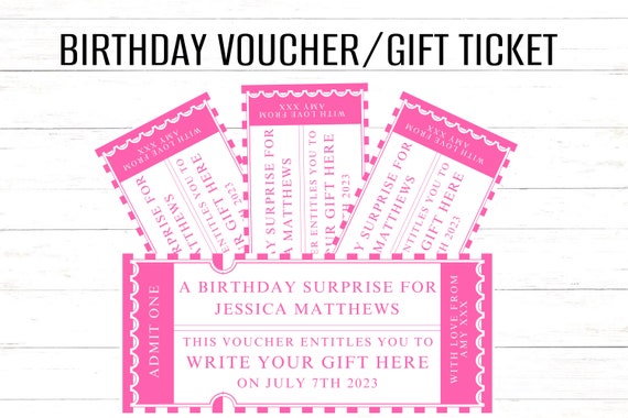 Birthday gift ticket, Printable PINK Birthday gift certificate template ...