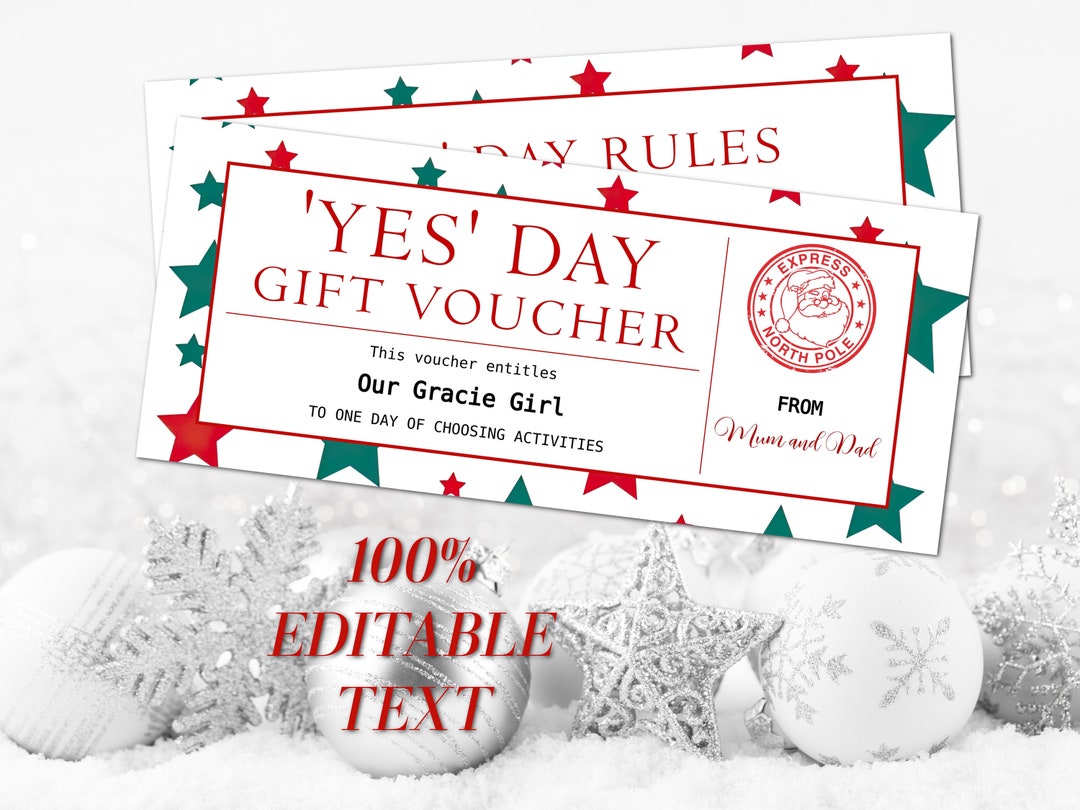 Christmas Gift Idea Voucher YES DAY Printable Yes Day Christmas Gift ...