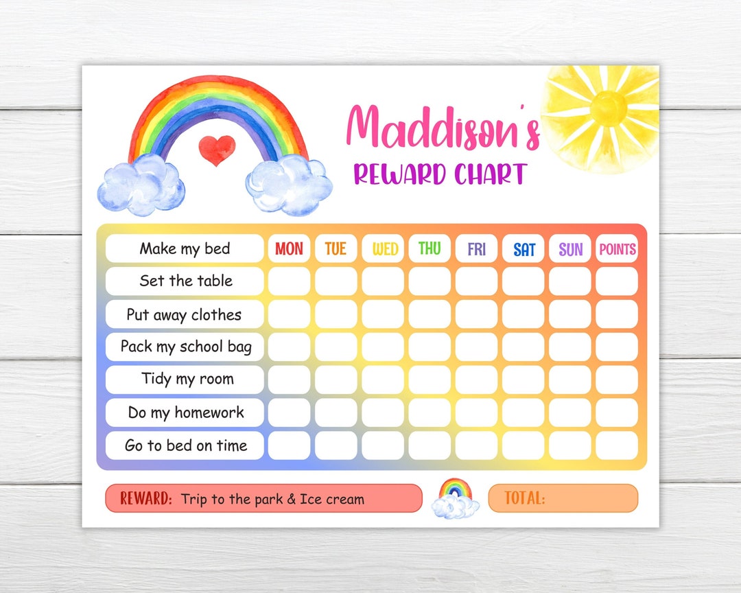 Editable Rainbow Reward Chart Girl Rainbow Chart Children's Editable ...