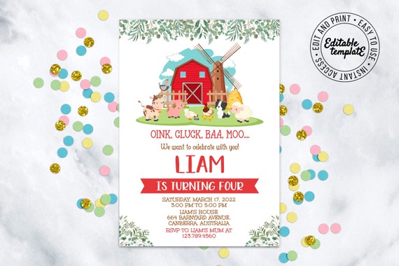 FARM birthday Invitation, FARM birthday party Invitation template you ...