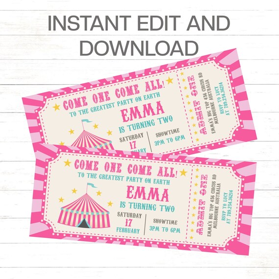 Pink Circus Birthday Invitations