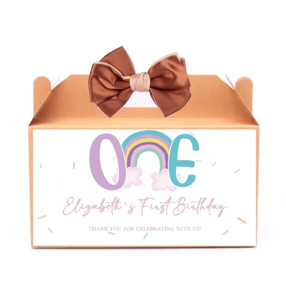 EDITABLE First Rainbow Birthday Gable Gift Box Label First Boho ...