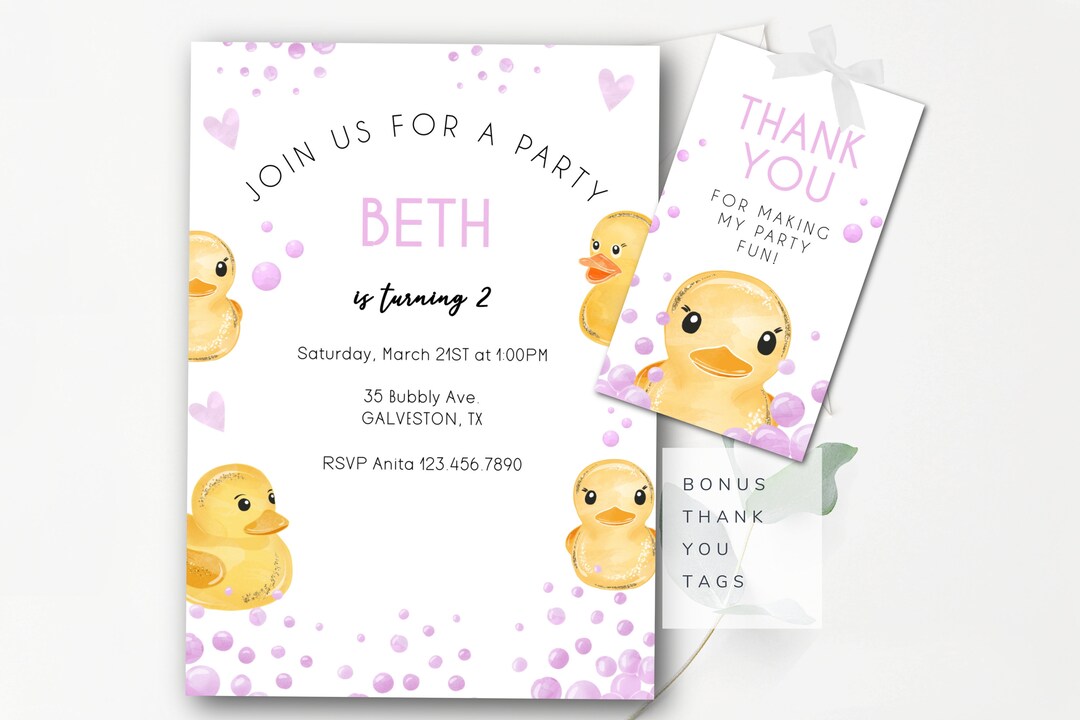 Girls Ducky Birthday Invitation Rubber Ducky Invitation Baby Ducks Girl ...