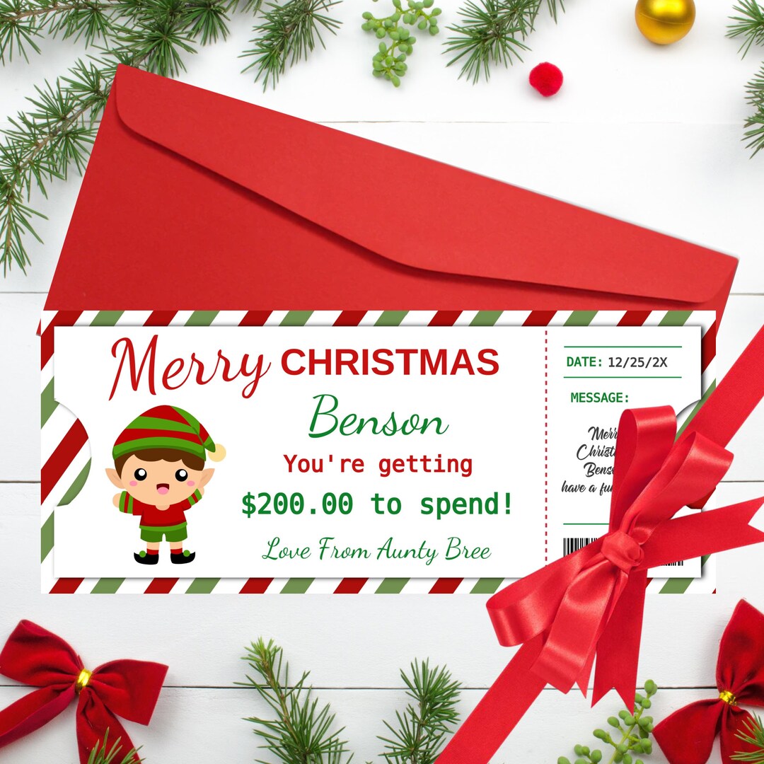 Editable Shopping Spree Elf Voucher Printable Christmas Money Gift ...