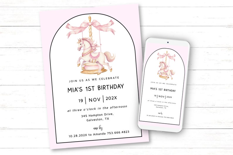 Carousel Invitation Carousel Birthday Invitation Editable Merry Go ...