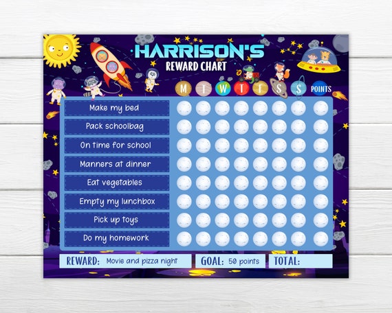 Boys Editable Reward Chart, Editable Boys chore chart INSTANT EDIt and ...
