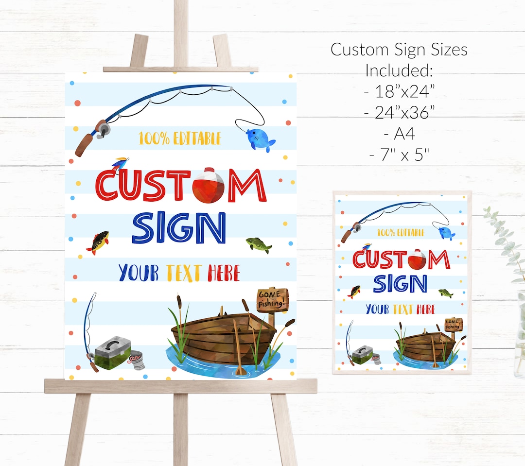 Editable Fishing Party Signs Fishing Birthday Signs Custom Fishing ...