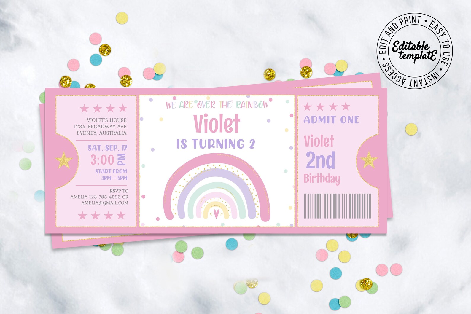 Rainbow Birthday Invitation Ticket Rainbow Birthday | Etsy