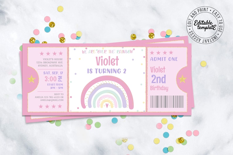 Rainbow Birthday Invitation Ticket Rainbow Birthday | Etsy