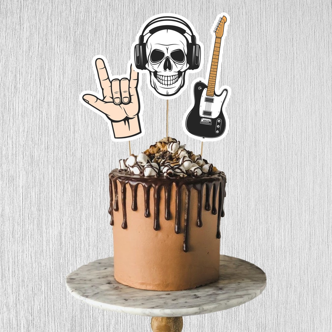 Born to Rock Cake Topper Rockstar Cupcake Topper Metal Rock Cake ...