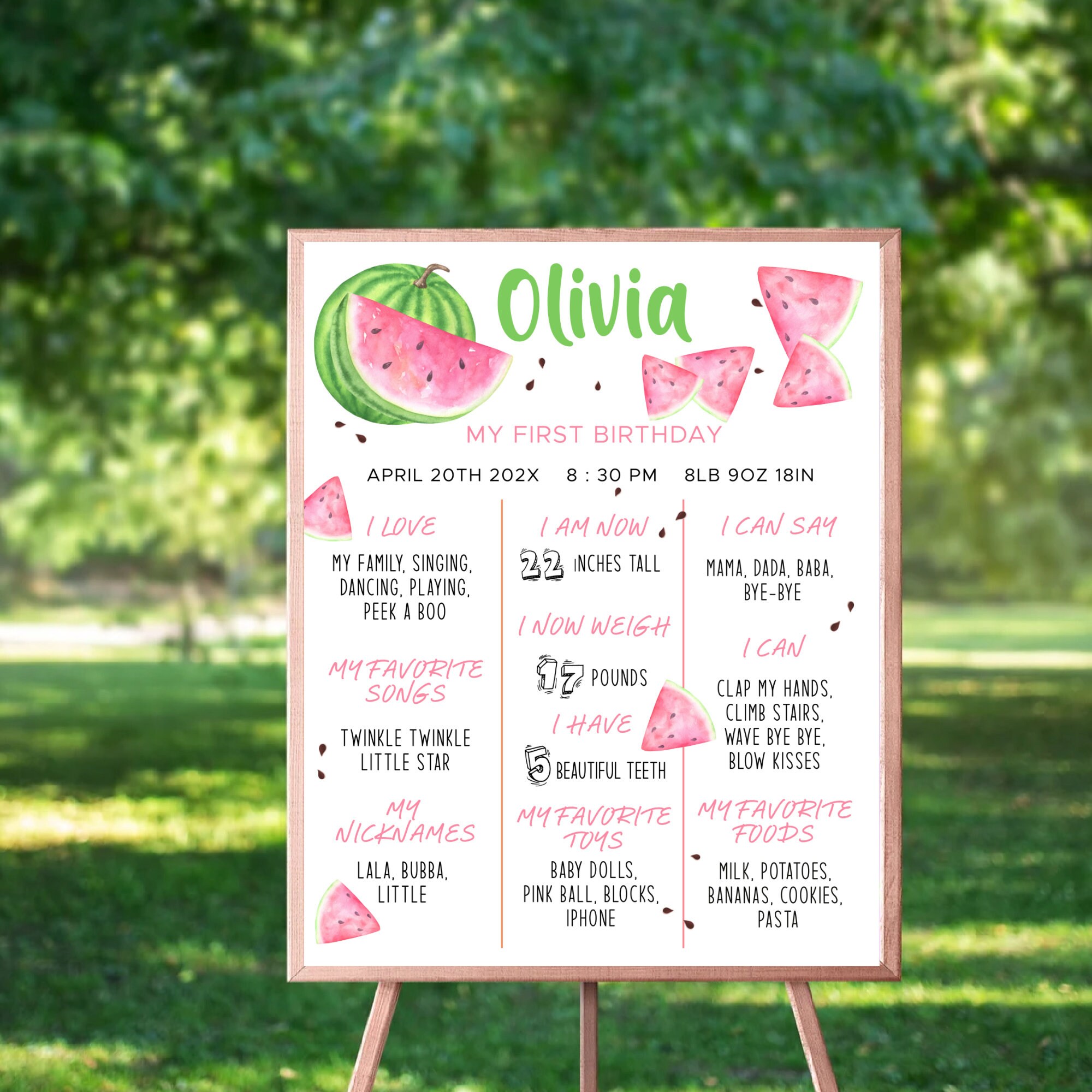 Watermelon Milestone Sign Template Watermelon First Birthday Sign ...