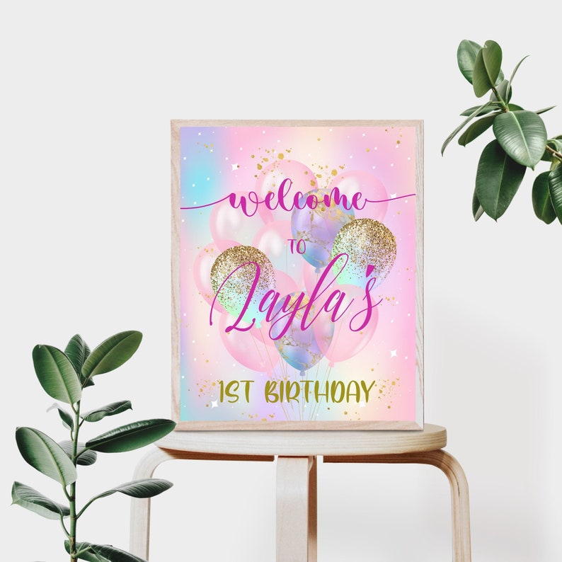 Editable Rainbow Pastel Birthday Party Welcome Sign Editable - Etsy