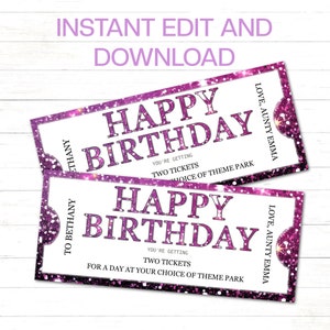 Pink Birthday Gift Certificate Template Pink Glitter Editable Gift ...