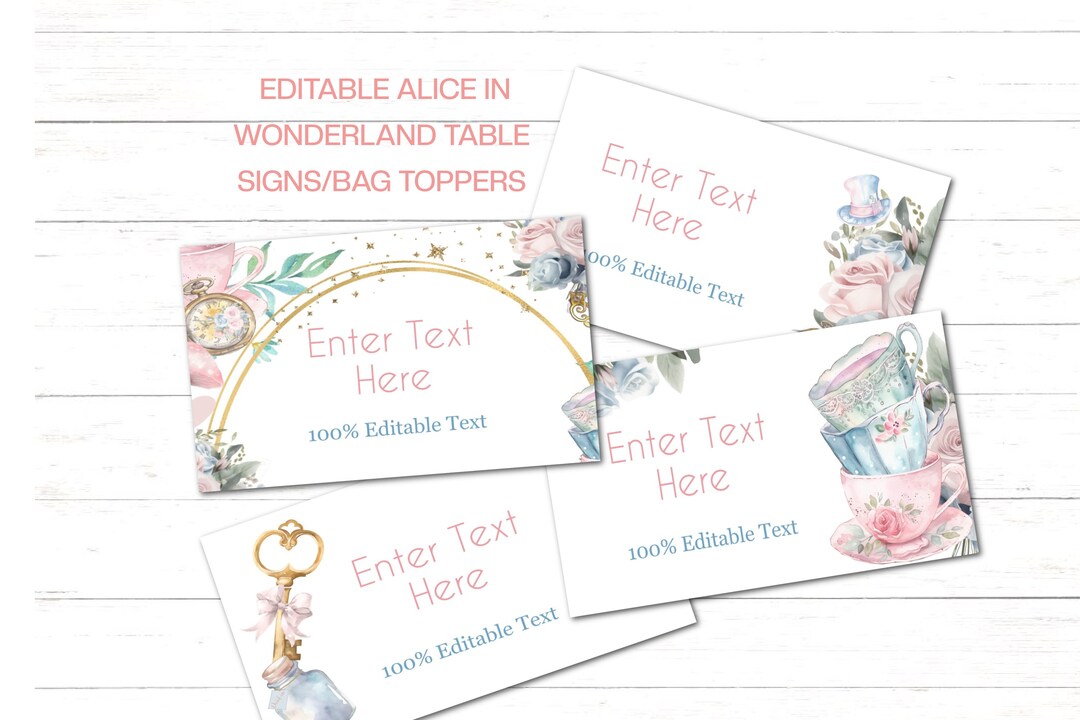 Alice in Wonderland Birthday Signs Printable Alice in Wonderland Party ...