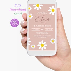 Editable Daisy Birthday Party Invitation Boho Daisy Birthday Invite ...