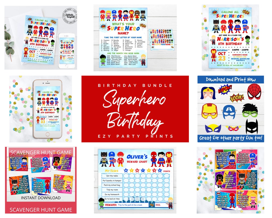 Superhero Birthday Party Bundle Superhero Party Printable Bundle Supers ...