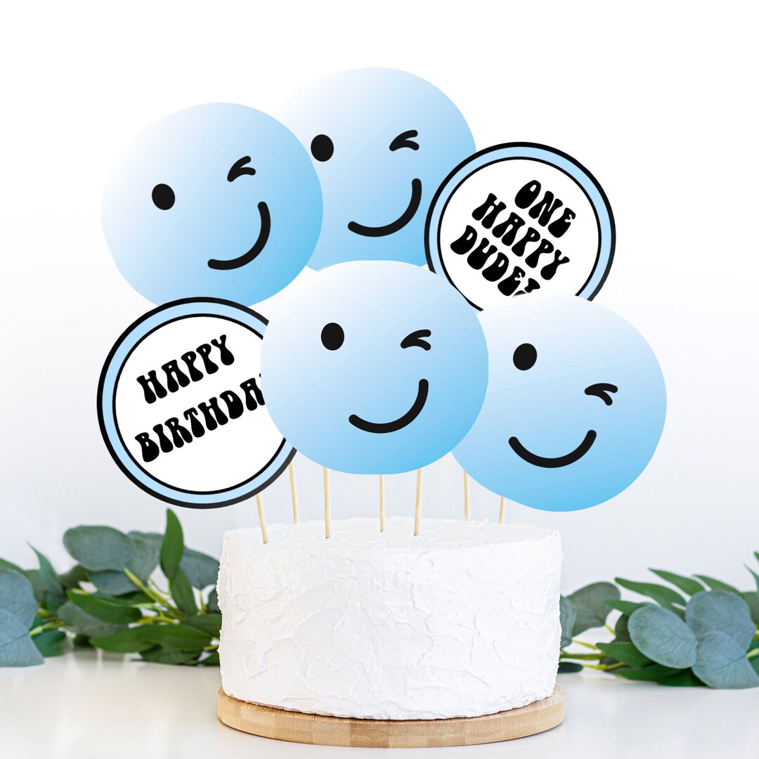 Smiley Face Cupcake Toppers Cake Topper for Instant Printing - Etsy