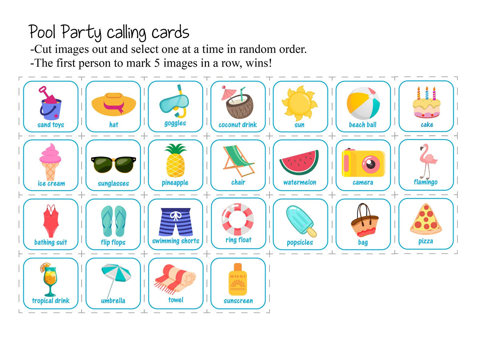Printable Games for Kids Pool Party BINGO GAME Printable - Etsy Canada