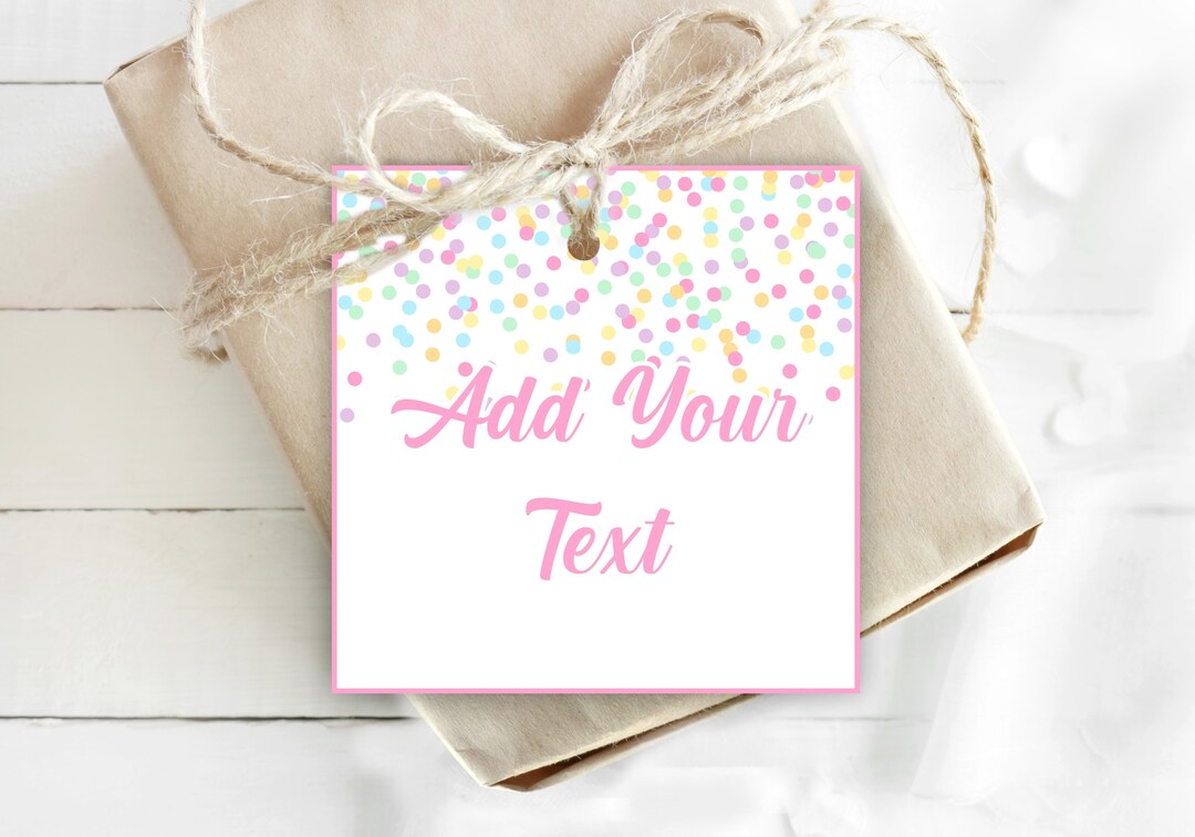 Editable Confetti Pastel Square Gift Tags Confetti Favor Cards Editable ...