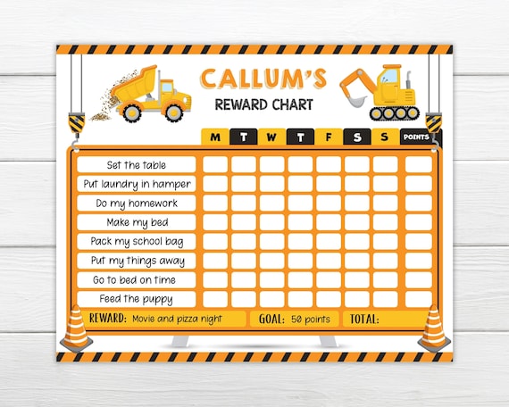CONSTRUCTION Reward Chart Boys chore chart you personalise and print ...