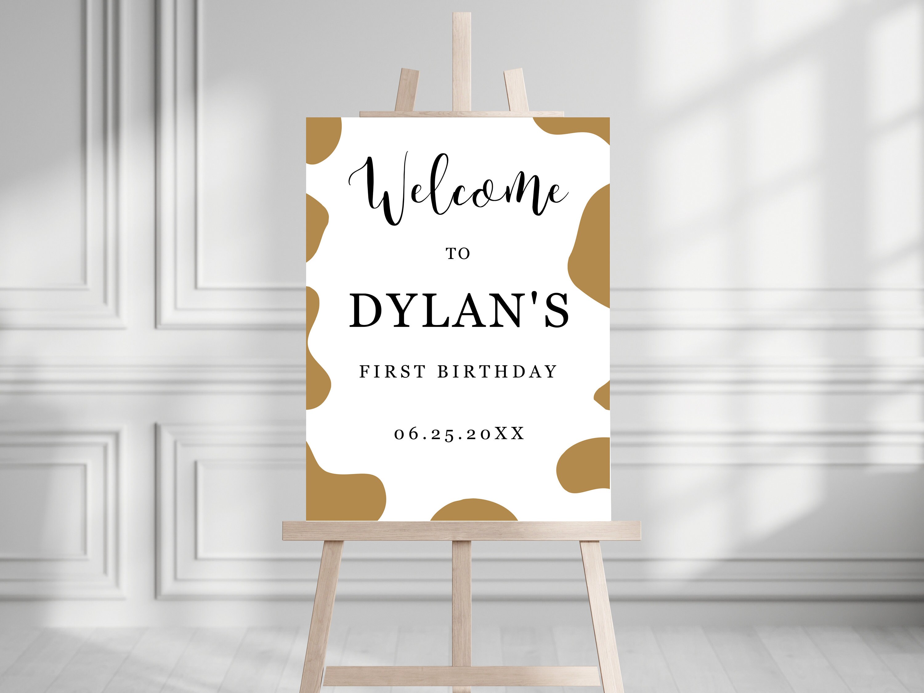 Editable Cow Birthday Welcome Sign Template Minimalist Cow Print ...