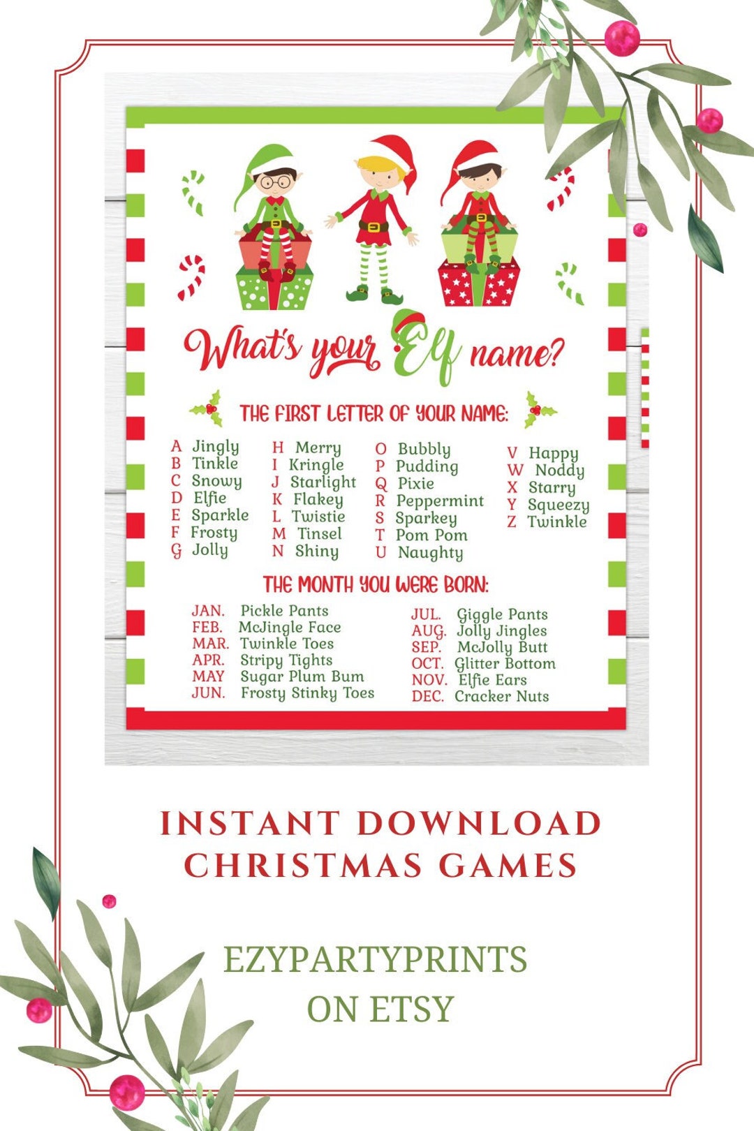 Christmas Party Games Kids Christmas Game Whats Your Elf Name Game ...