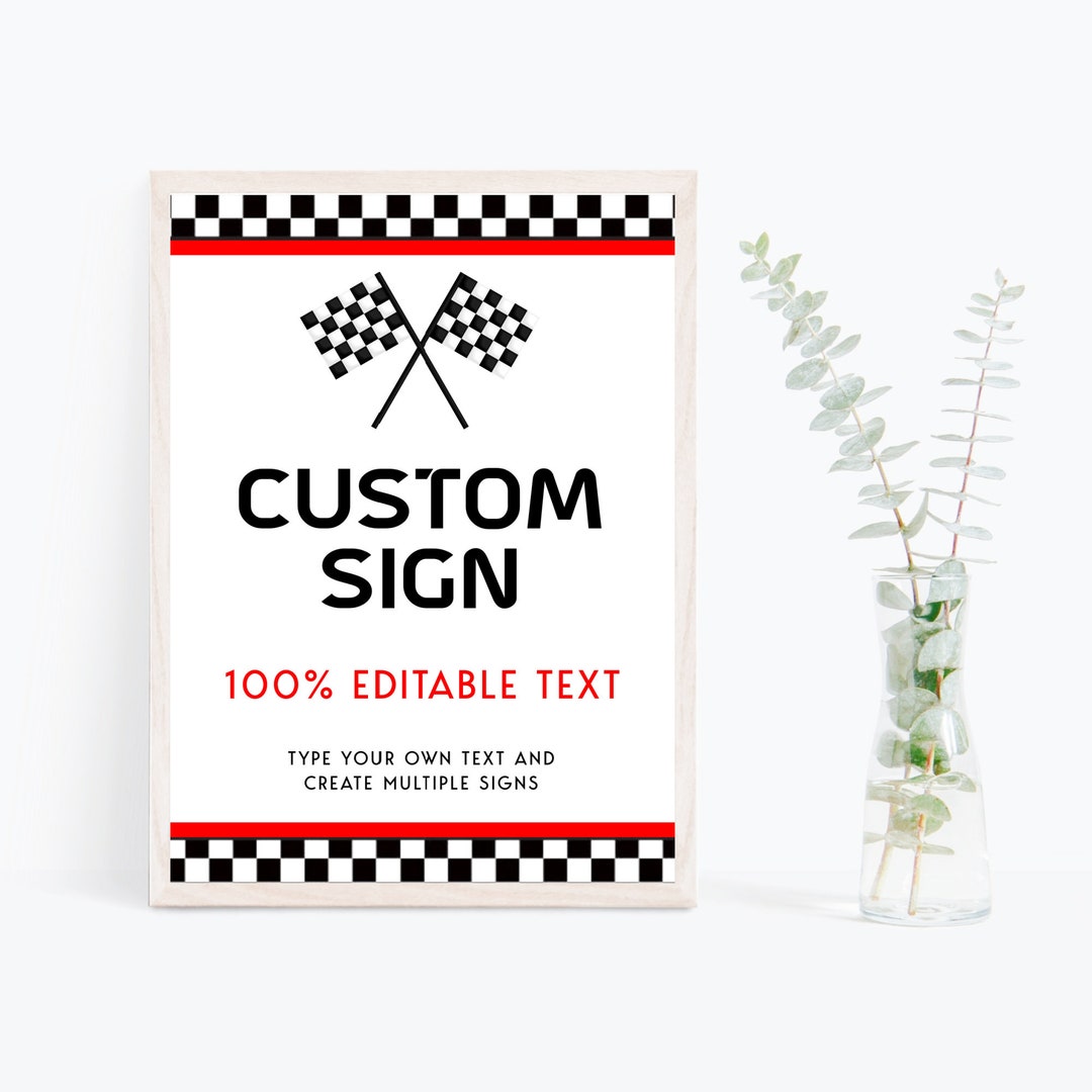 Printable Car Race Party Signs Racing Car Birthday Party Signs X 6 to ...