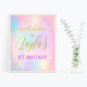 Editable Rainbow Pastel Birthday Party Welcome Sign, Editable Pastel ...